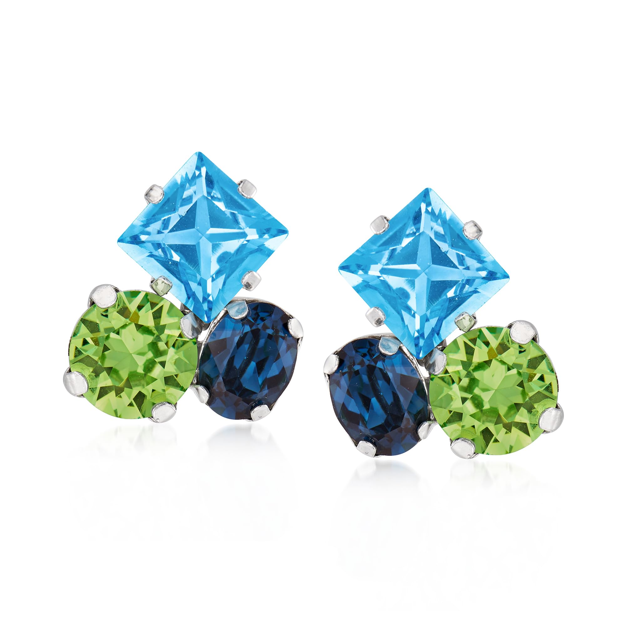 Ross-Simons Italian Blue and Green Swarovski Crystal Earrings in Sterling Silver