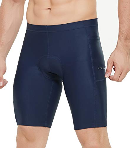 Priessei Men's Cycling Shorts 4D Coolmax Padded Bike Bicycle Pants Tights, Breathable & Absorbent Navy M