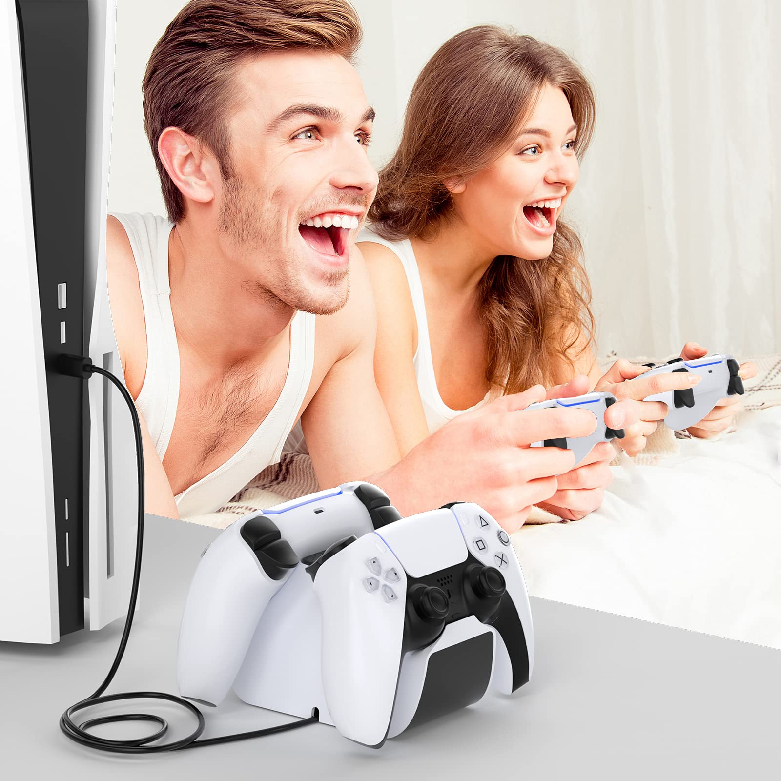PS5 Controller Charger Station - PS5 Game Controller Accessories Cybermix DualSense Controller Charging Station Compatible with Playstation 5 PS5 Controller Fast Charging Dock for PS5 Controller