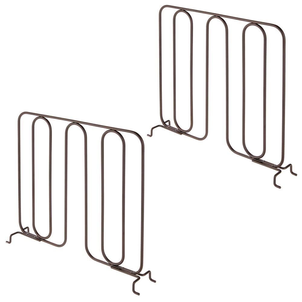mDesign Metal Wire Shelf Dividers for Closet Organization in Bedroom, Hall Closets; Organizer for Shelves, Separators for Clothes, Sweater; Divider for Wire Shelving; Easy Install - 2 Pack - Bronze