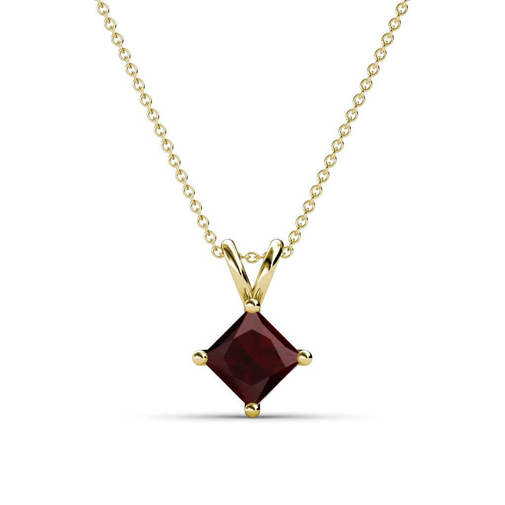 TriJewels Princess Cut (6.00 mm) Red Garnet 1 1/3 ct Double Bail Womens Solitaire Pendant Necklace 16 Inches Chain 14K Yellow Gold