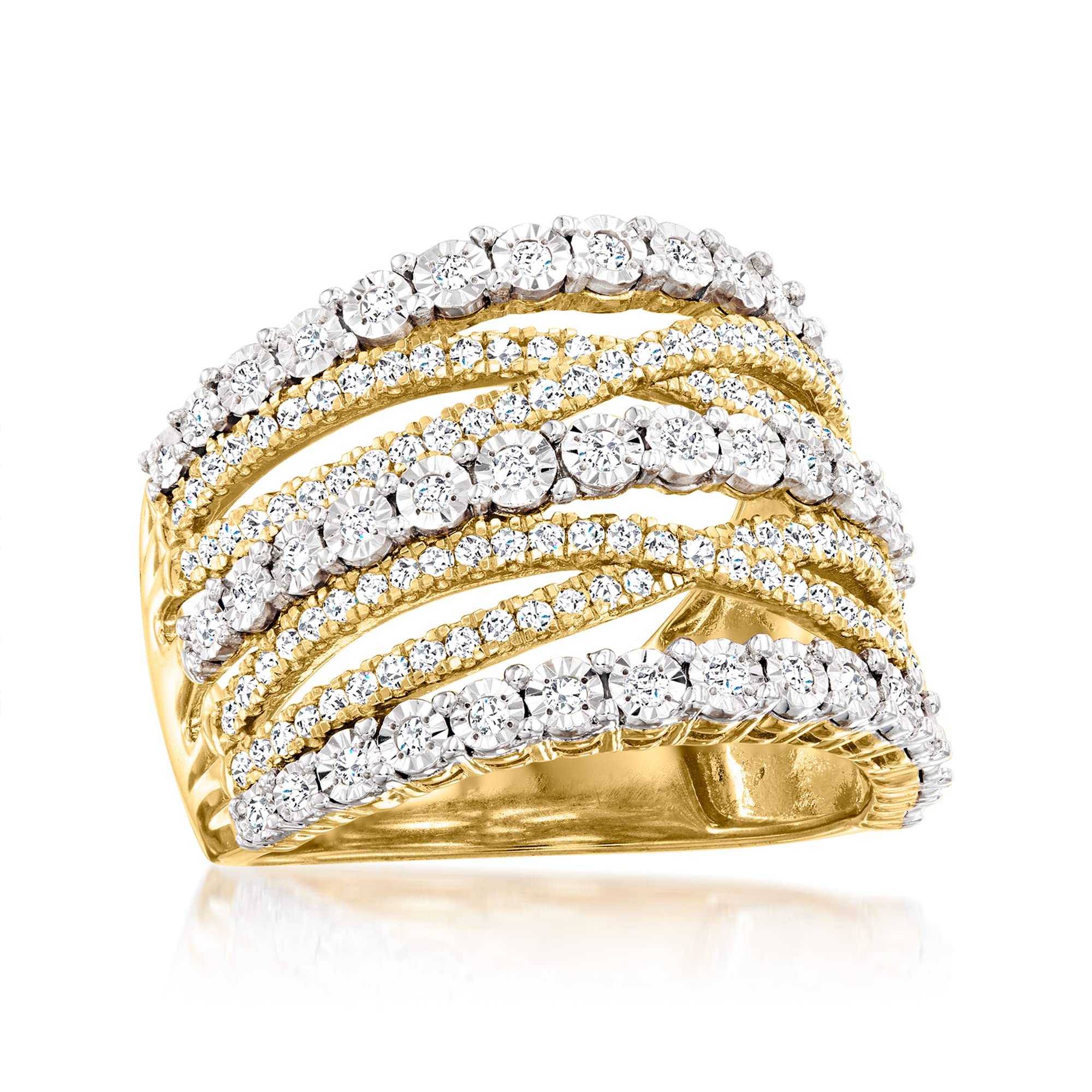 Ross-Simons 1.00 ct. t.w. Diamond Multi-Row Ring in 18kt Gold Over Sterling. Size 8