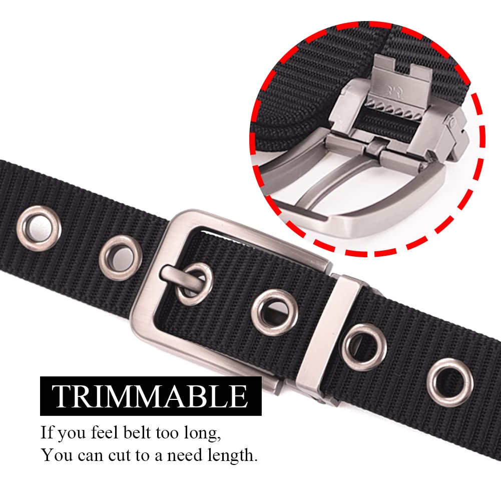 VISDEA Thick Nylon Belts for Men Heavy Duty Black Canvas Belts Width 3.5cm/12 holes (Black, 125cm Suit For Pant Size < 43'')