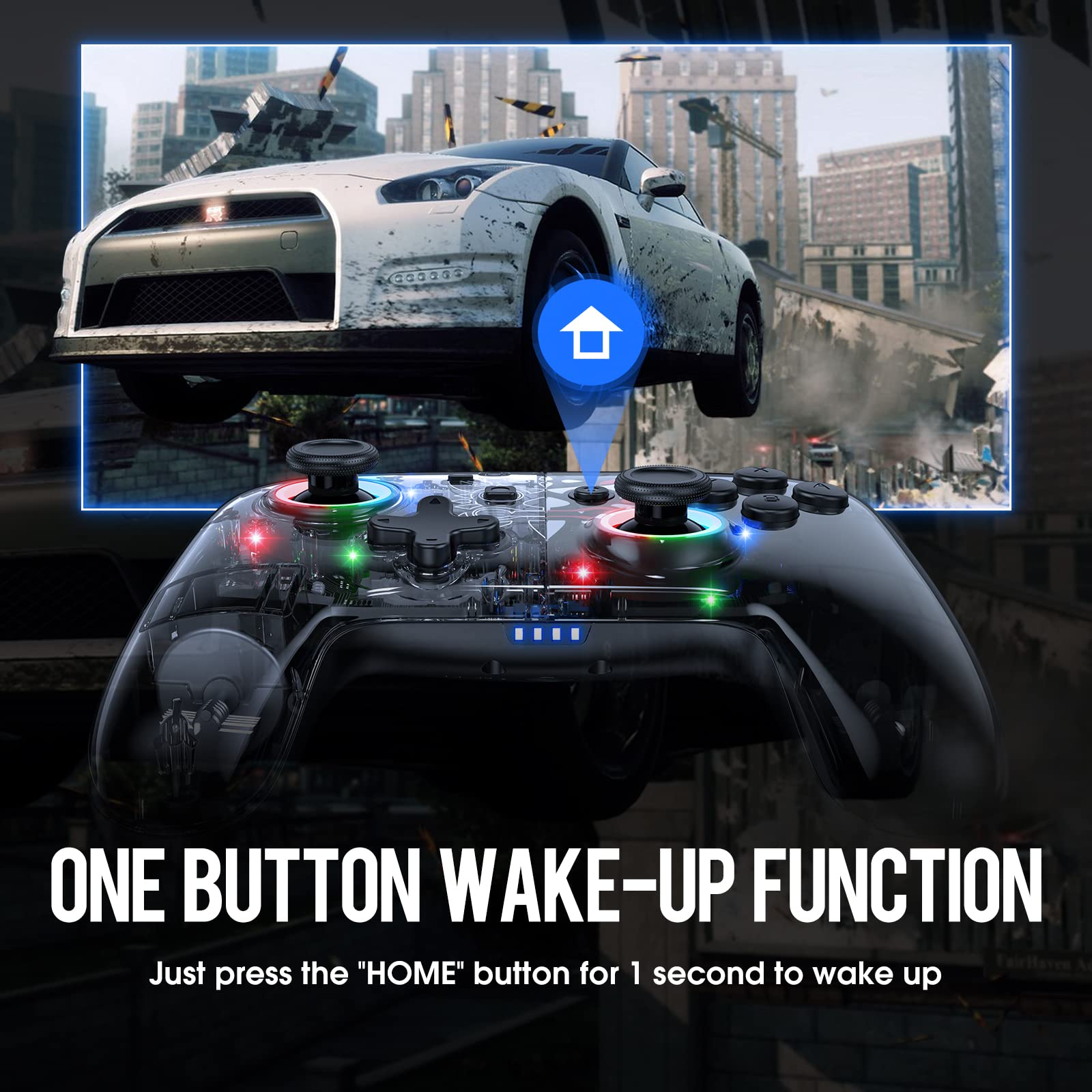 Switch Wireless Controller, Switch Pro Controller 8 Color Adjustable LED Hue Light, Controller Compatible With Switch/Switch OLED/Switch Lite, Support Turbo/Remote Wake-up