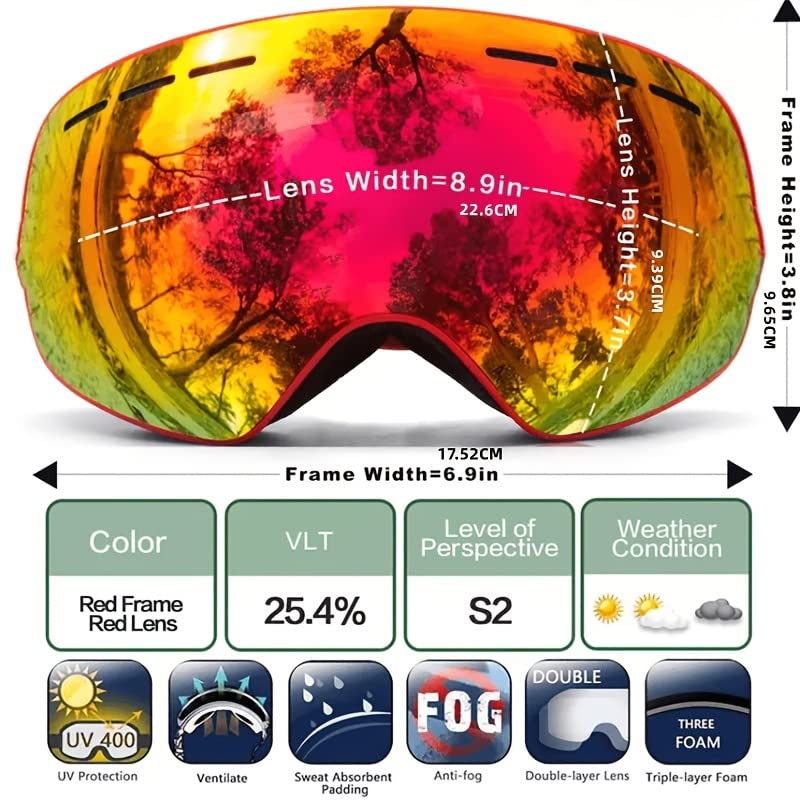 VisBeaut Ski Goggles, OTG Snowboard Goggles Anti Fog UV Protection Lens, Polarized for Options