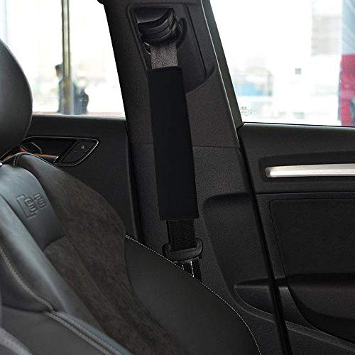 MIRKOO Car Seat Belt Cover Pad, 2-Pack Soft Car Safety Seat Belt Strap Shoulder Pad for Adults and Children, Suitable for Car Seat Belt, Backpack, Shoulder Bag, Upholstery for vehicles (Black)