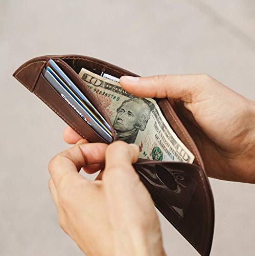 Men's Front Pocket Wallet by Rogue - USA Made Genuine Leather with Full Bill Section, 6 Card Capacity, ID Window