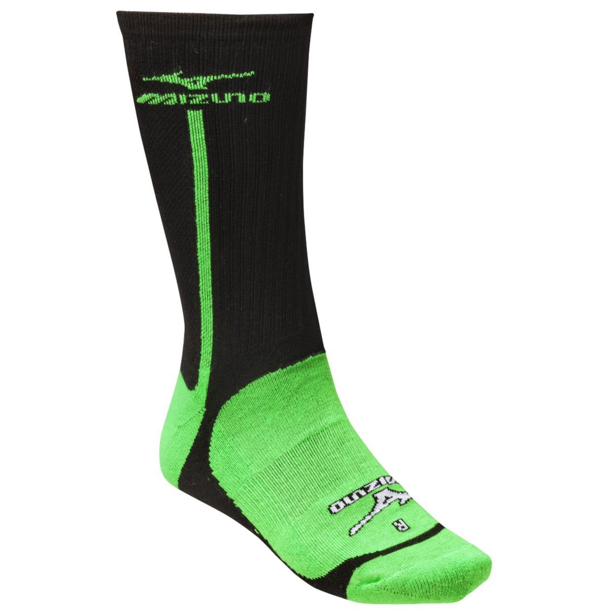 Mizuno Performance Highlighter Crew Sock, Black/Electric Green, Medium