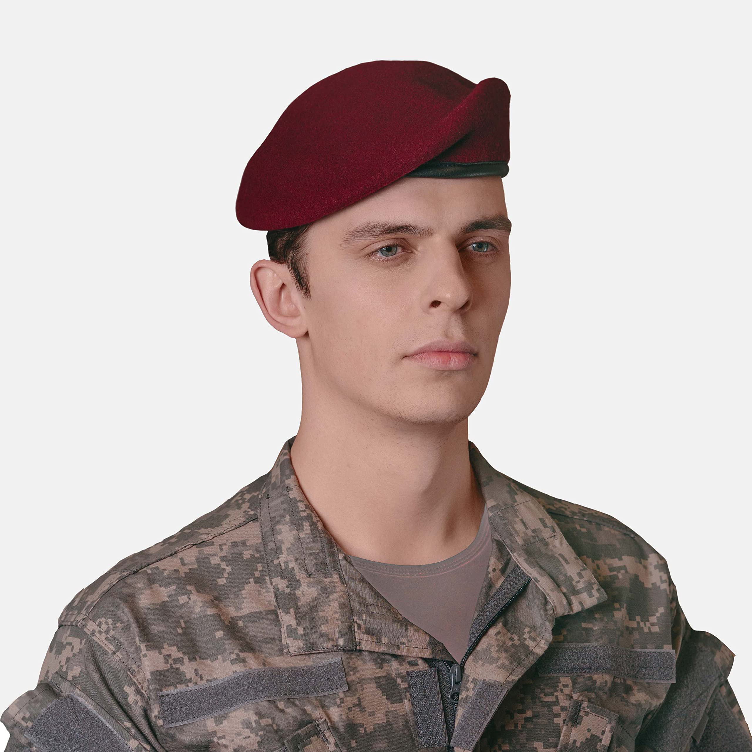 SAALVI 100% Wool and Leather Military Beret for Men and Women Wool Beret Hat, Soft Satin Lining, Black Size, 7 1/2