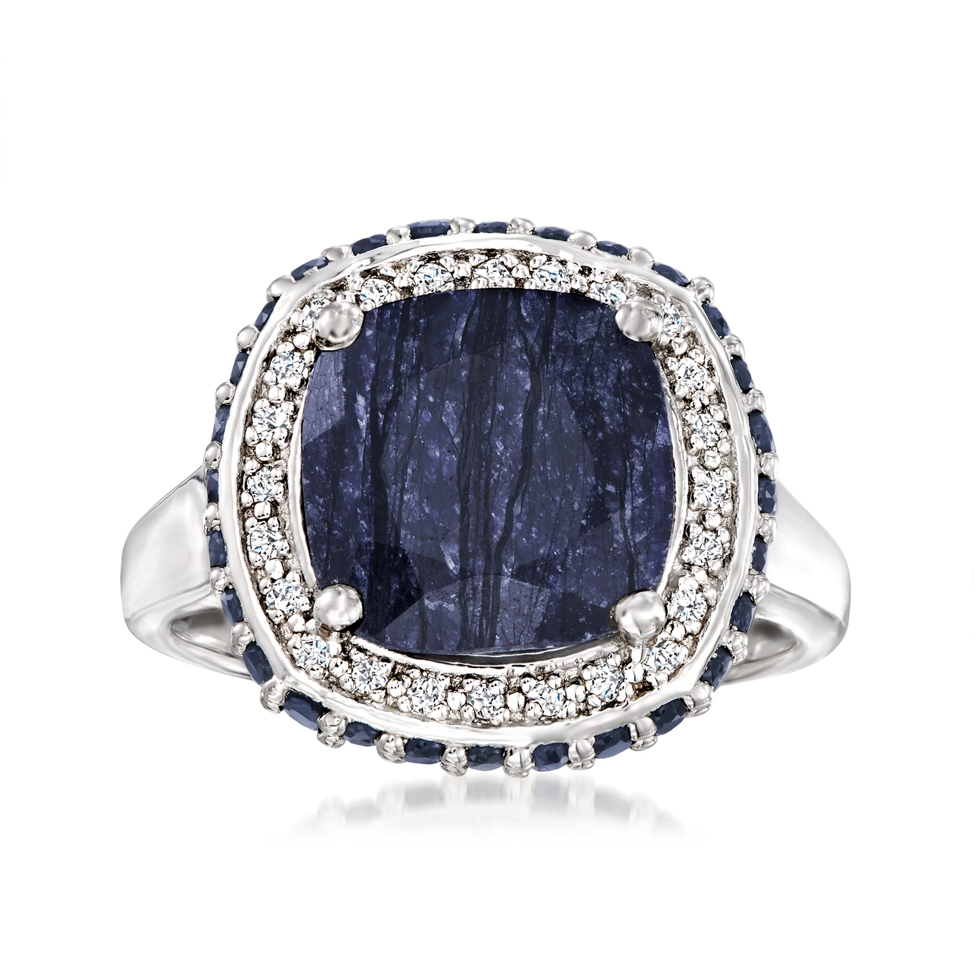 Ross-Simons 5.70 ct. t.w. Sapphire and .10 ct. t.w. White Topaz Ring in Sterling Silver. Size 9