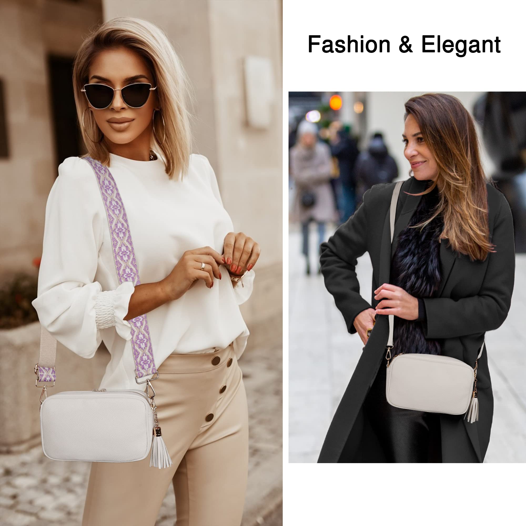 Youjaree Crossbody Bag for Women Trendy Shoulder Bag Everyday Purse Handbag with Tassel and Two Detachable Adjustable Strap (White)