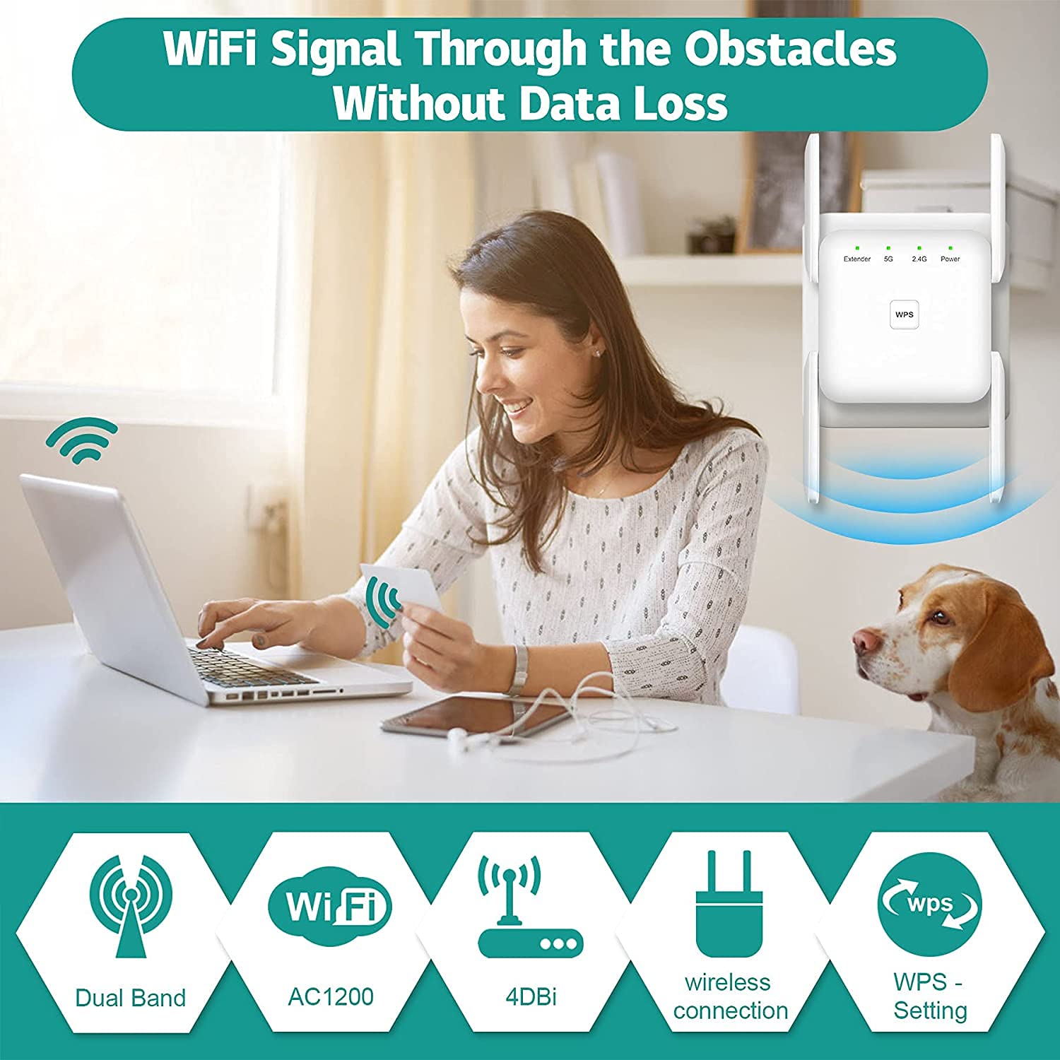 WiFi Range Extender Signal Booster with ethernet Port for Home, 1200Mbps and 40+ Devices Repeater 6000FT 2.4 & 5GHz Dual Band WPS Enjoy Speed-43
