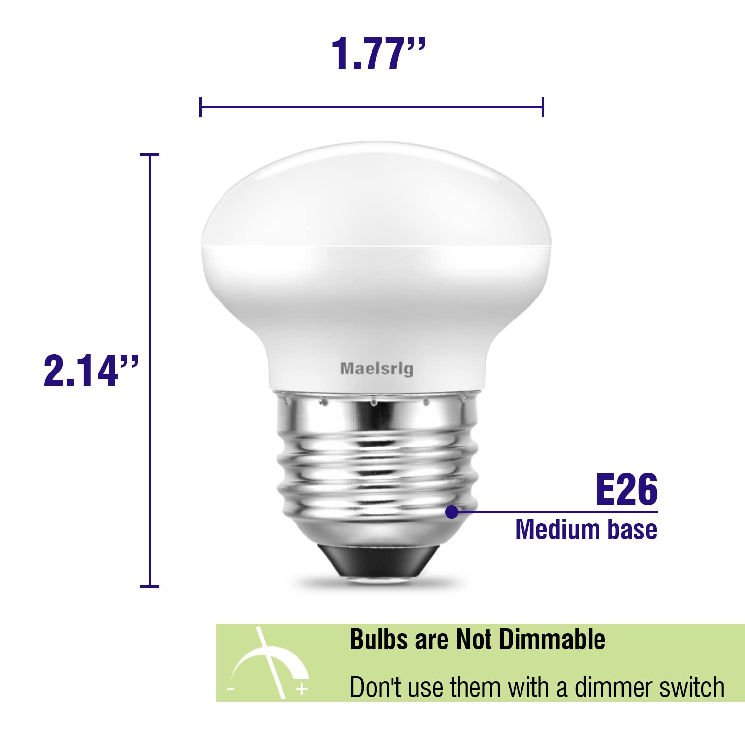 R14 LED Bulb, Mini Reflector Floodlight Light Bulbs, 40W Equivalent, 5000K Daylight, Flicker-Free, 3W 300 Lumens, Non-Dimmable, E26 Base, Pack of 6 - Curio Cabinet Light Bulb, Short Light Bulbs