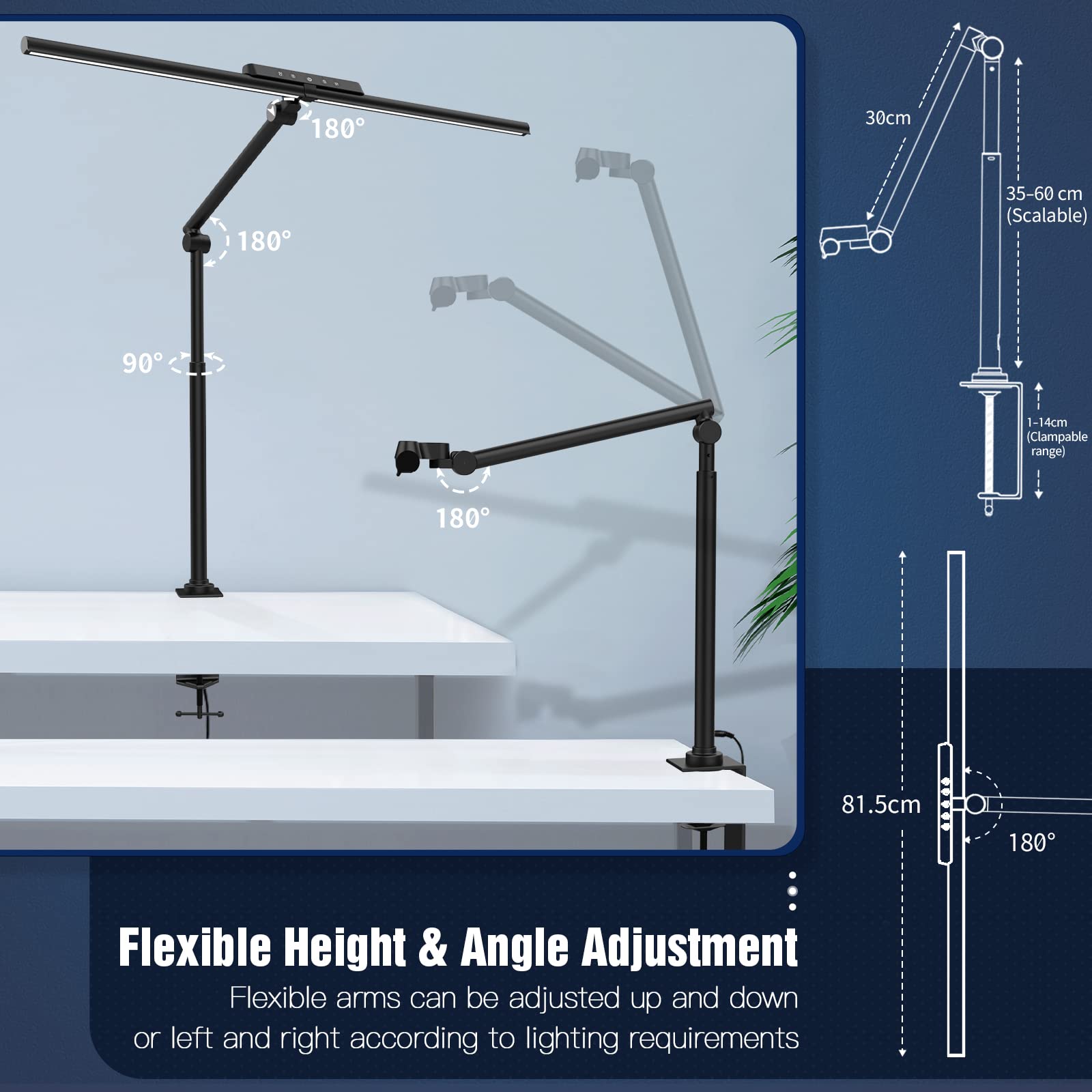 OOWOLF CRI 95 LED Task Lamp with Clamp, 24W Super Bright Desk Lamp, 168 Pcs SMD LED, Metal 32" Wide Lamp, Stepless Brightness Dimmable, Task LED Light for Home Office, Workbench, Architect, Eye-Caring