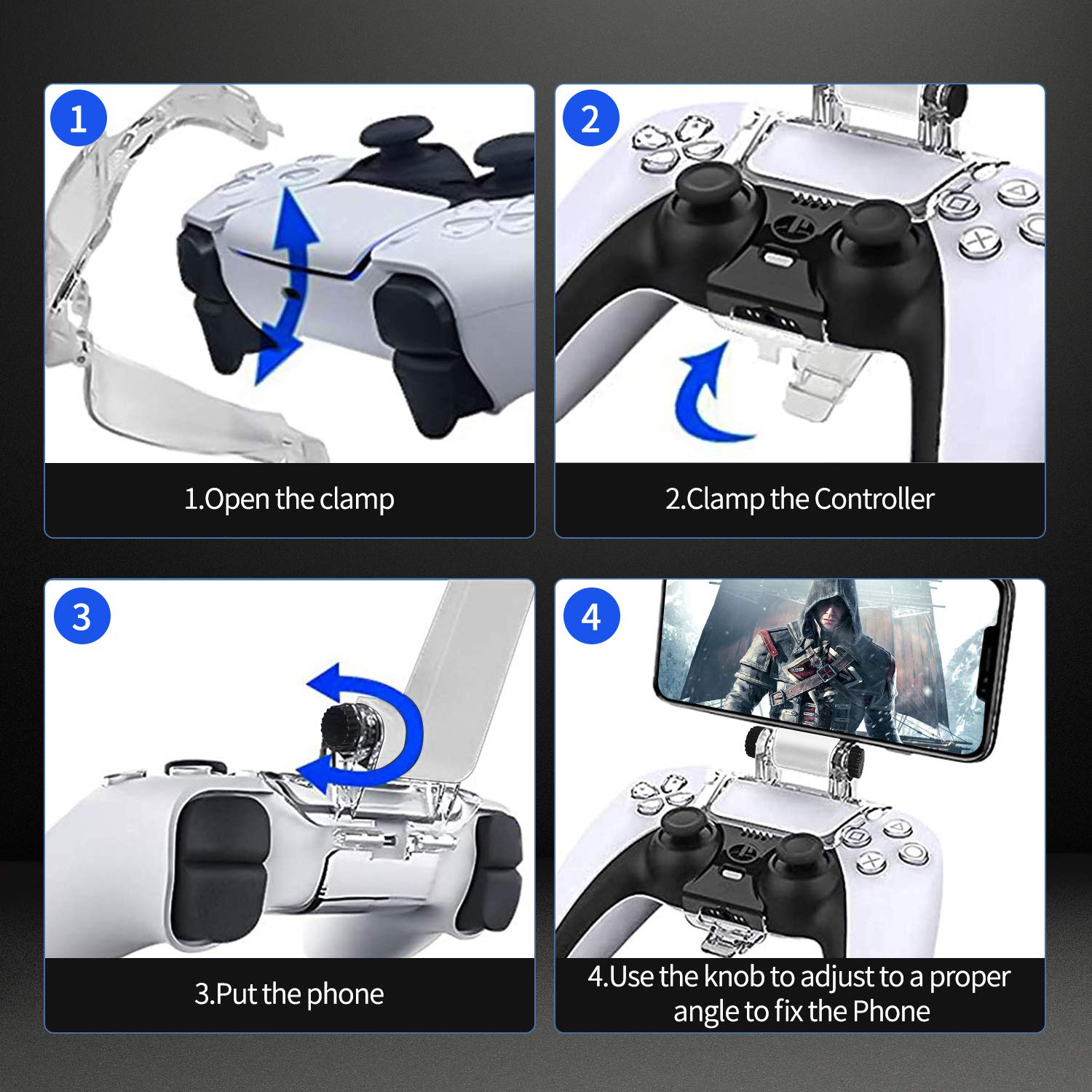 PS5 Phone Controller Holder PS5 Phone Mount Mobile Phone Clip Holder Clamp Stand Bracket for Playstation 5 Dualsense Controllers