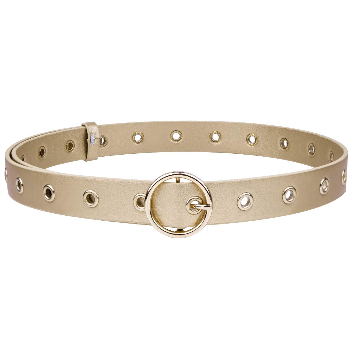 moonsix Women Casual Dress Belt,Leather Belt Waist with Round Buckle, Gold