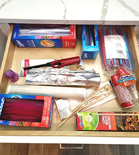 Redesigned and OVERSIZED ZipLock Bag storage organizer with plastic wrap and aluminum foil dispenser with cutter. 4 slots - Quart, Sandwich, Freezer and Gallon size.