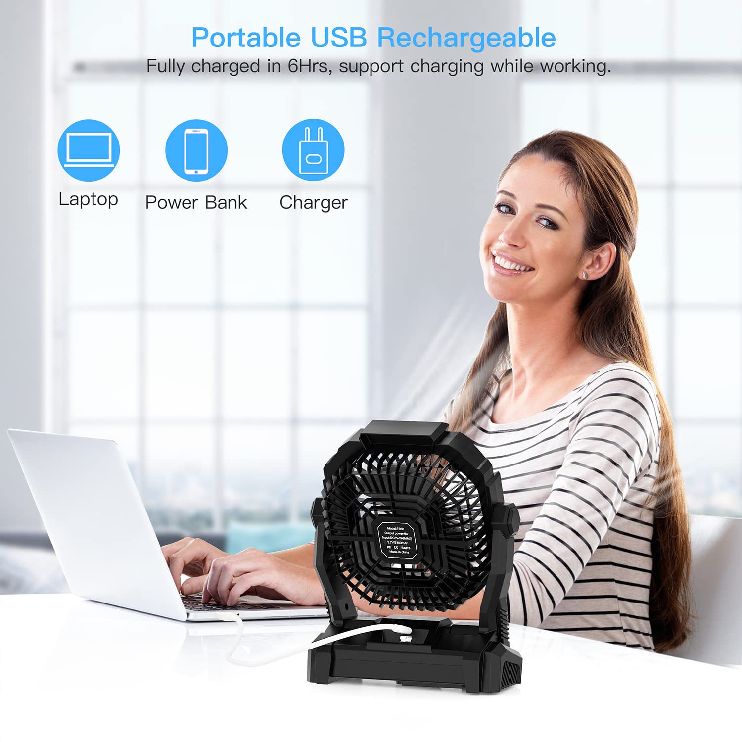 RORJOY Gold Personal Fan Camping Fan with LED Lantern - 25H portable fan Cordless Fan with Quiet Brushless Motor