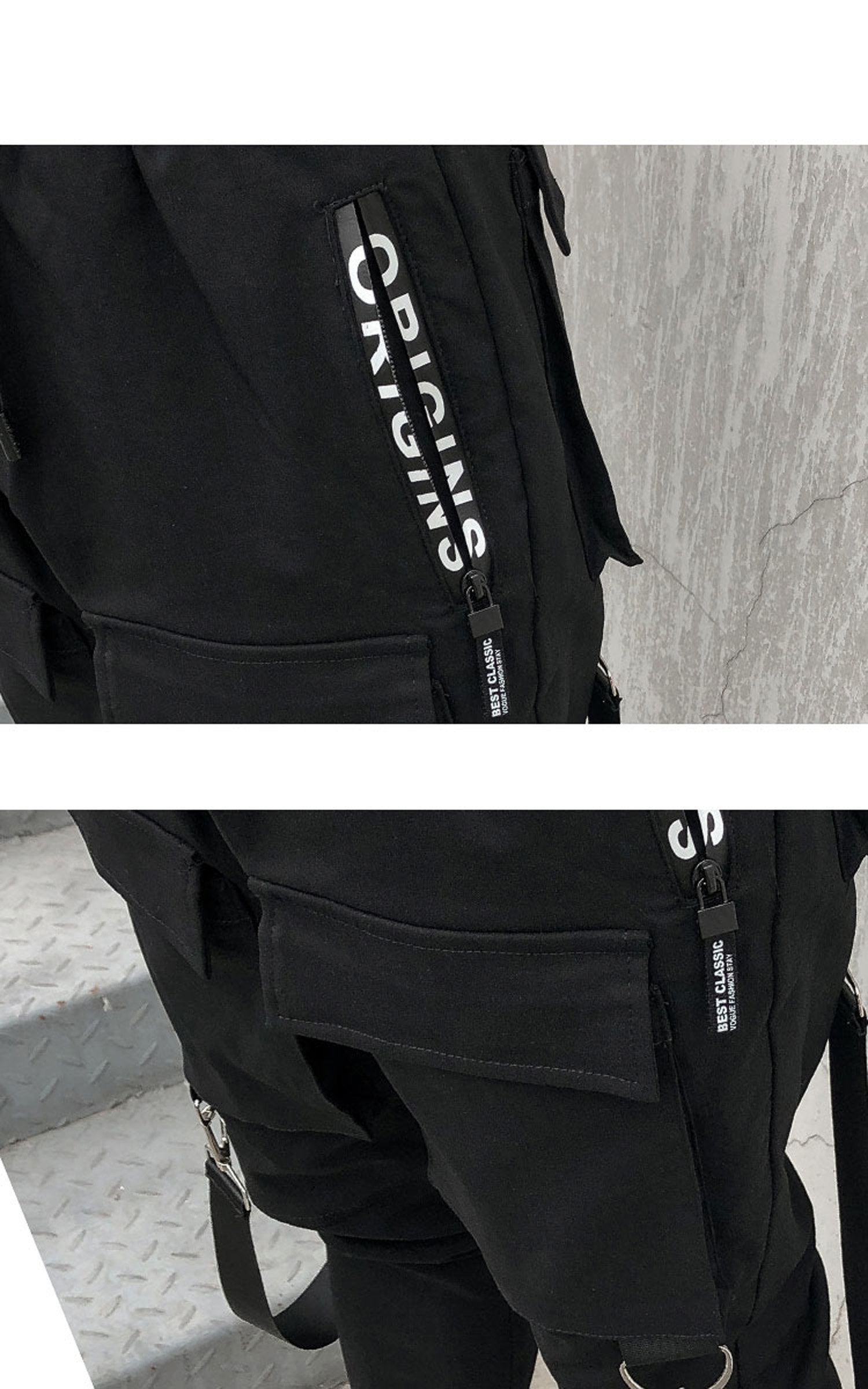 MOKEWEN Men's Multi Pocket Street Punk Hip Hop Casual Cargo Trousers Joggers Dancing Harem Pant 31-32