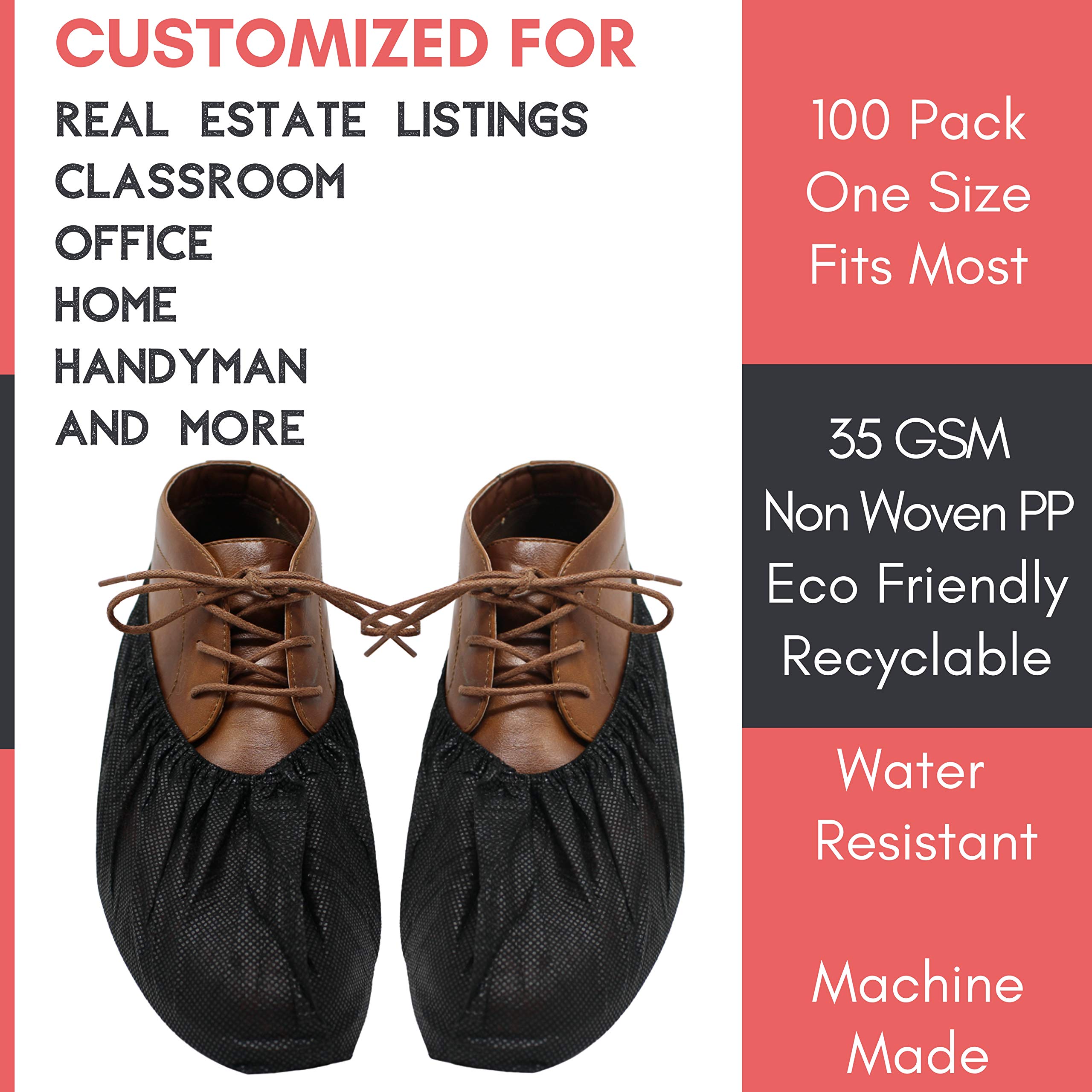RE GOODS Shoe Covers - X Large Elastic Fit, Extra Thick, 100 Pack, Black Disposable Boot and Shoe Booties, Non Slip, Indoor Outdoor Use