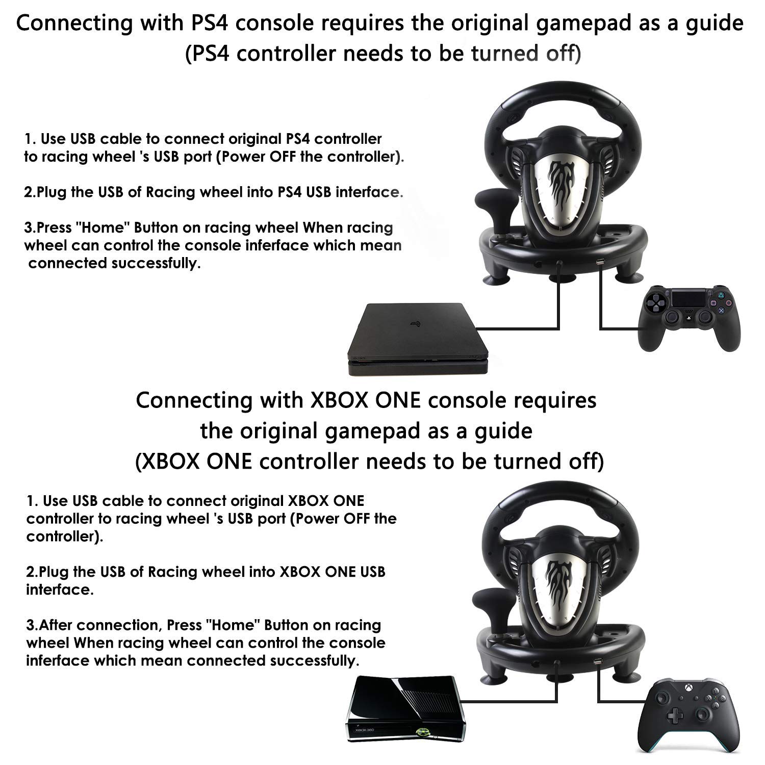 Racing Wheel, PXN-V3II 180° Game Racing Steering Wheel with Pedal and Shift Paddle, Compatible for PC, PS3, PS4, Xbox One, Nintendo Switch.(Black)