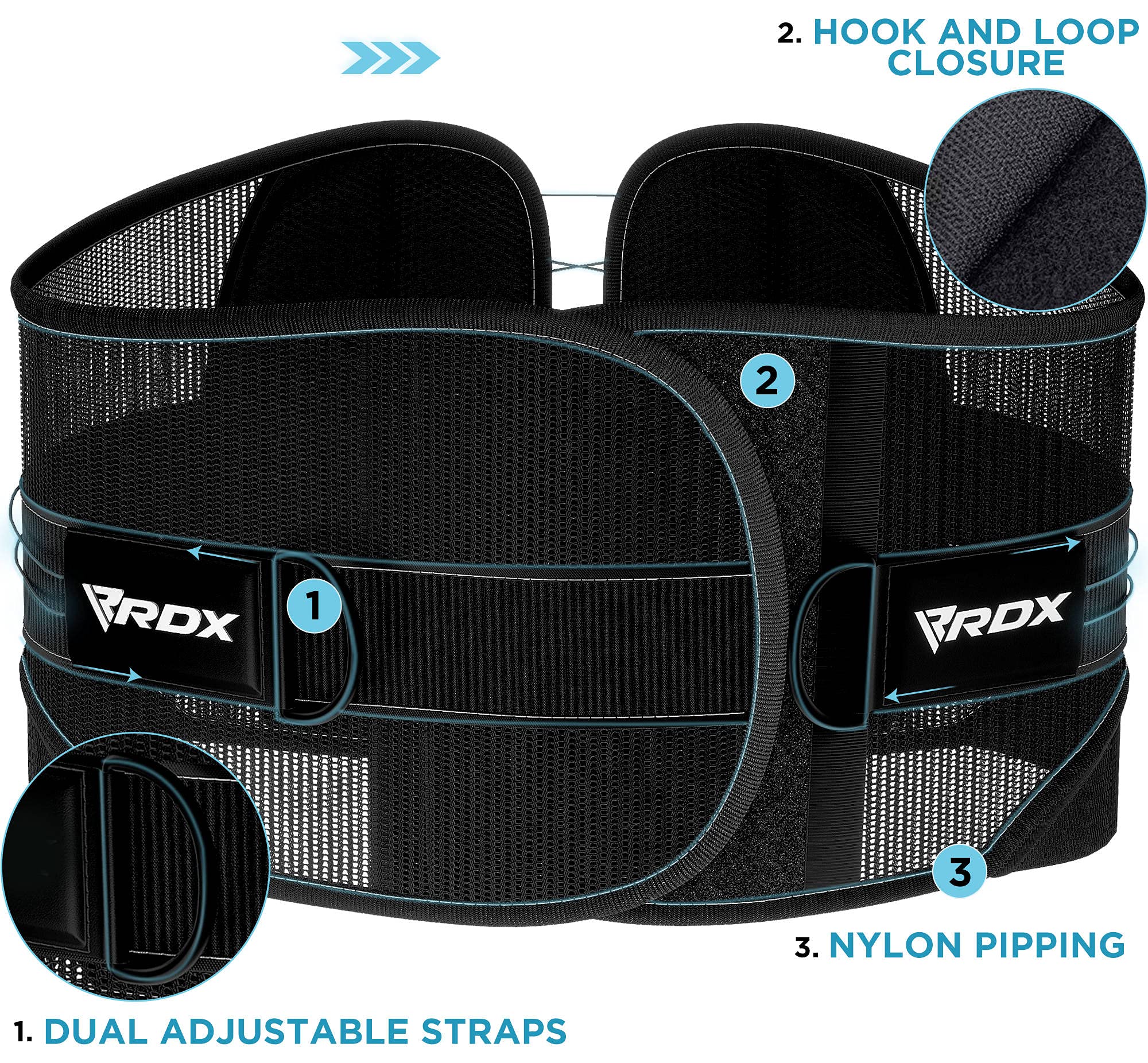 RDX Back Support Belt, Advanced Lace-Pull Mechanism, Breathable Core Lumbar Compression Waist Brace, Dual Adjustable Elasticated Straps, Lower Pain Relief, Men Women