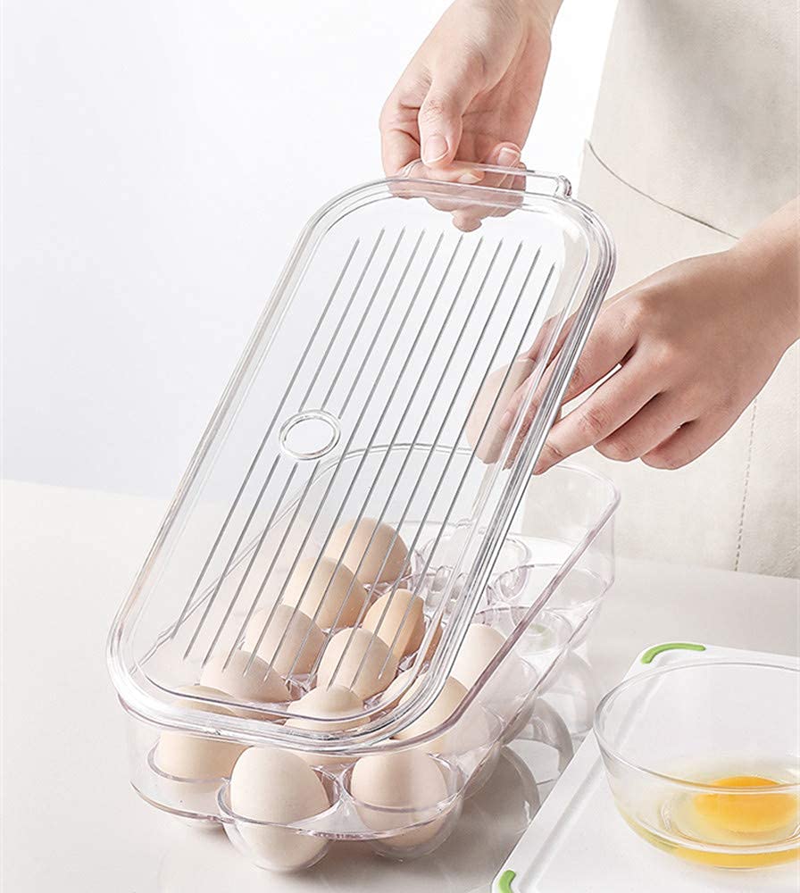 SANNO Vegetable Fruit Containers Fridge Food Storage Produce Saver Container Refrigerator Egg Holder Tray Stackable Covered Egg Tray Holder