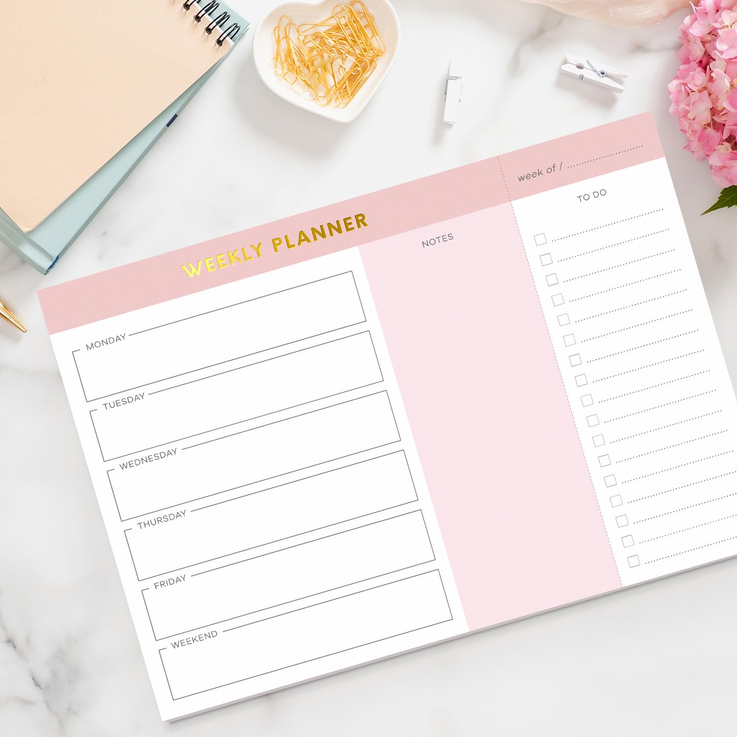 Sweetzer & Orange Weekly To Do List Pad. Pink Gold Weekly Planner Notepad with Daily Planner Agenda Squares. 7x10” Day Planner 2024 2025 - Student Planner, Work Planner and Checklist Note Pad.