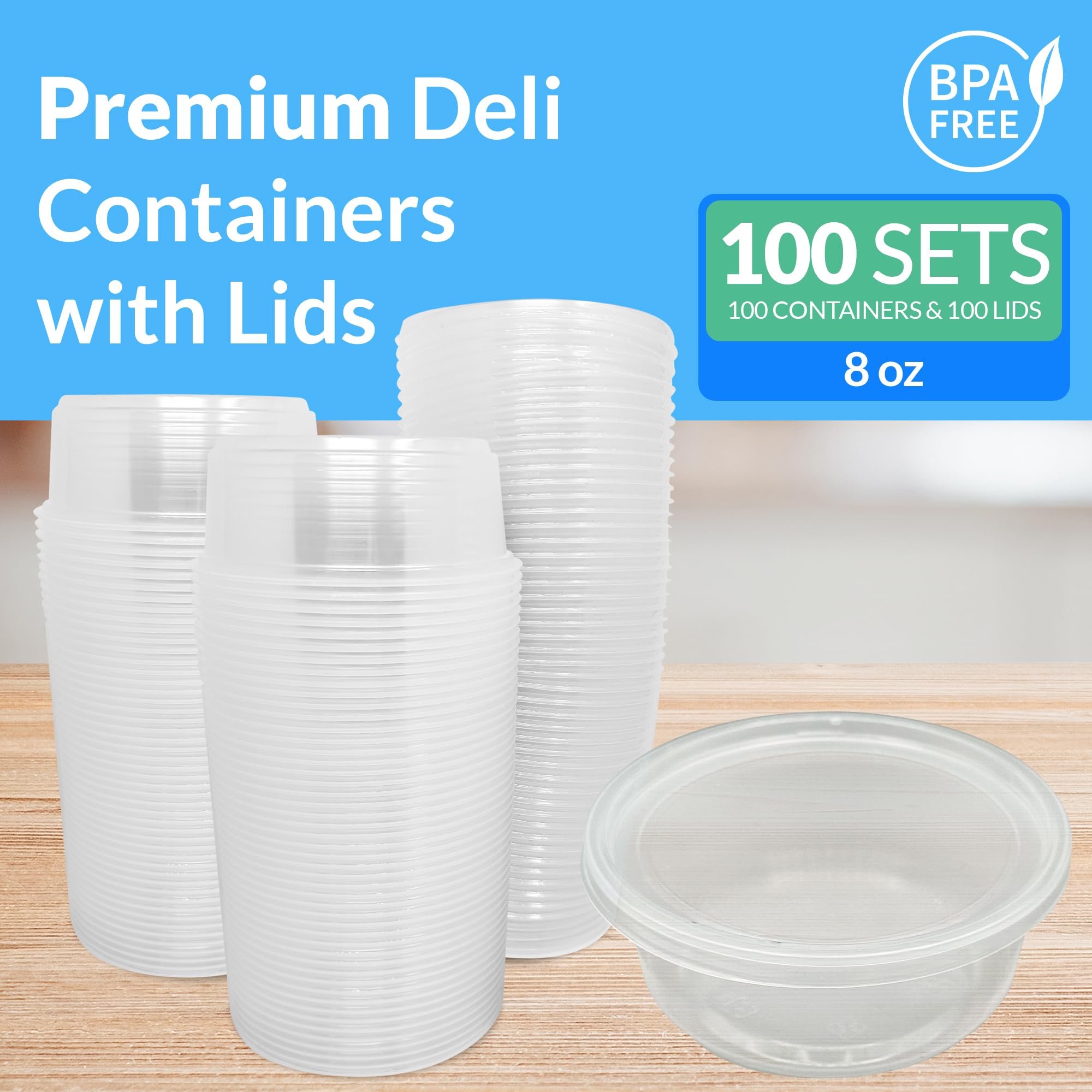 Reli. Deli Containers with Lids (100 Sets Bulk), 8 oz | Plastic Deli Containers with Lids 8oz | Clear Soup Containers with Lids, Disposable | To Go Food Storage Containers | Microwave & Freezer Safe