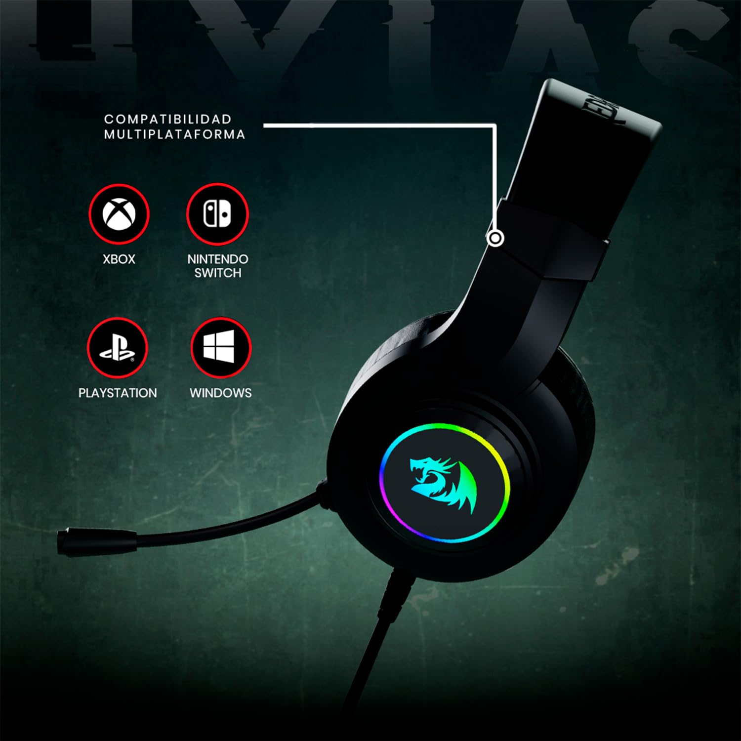 Redragon H260 RGB Gaming Headset with Microphone, Wired, Compatible with PS4, PS5, PC and Laptops (Black)
