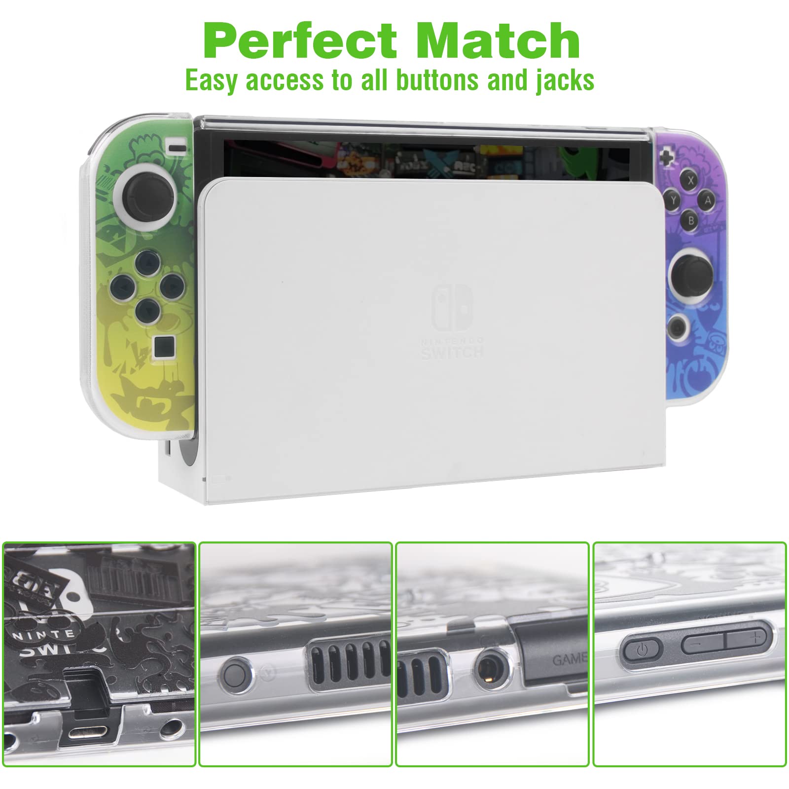 TIKOdirect Dockable Case Compatible with Switch OLED 2021, Soft Protective Cover Accessories with thumb grip caps for Switch OLED and Joy-Con Controller, Purple Cute Leaf Thumb Grips Caps, Purple