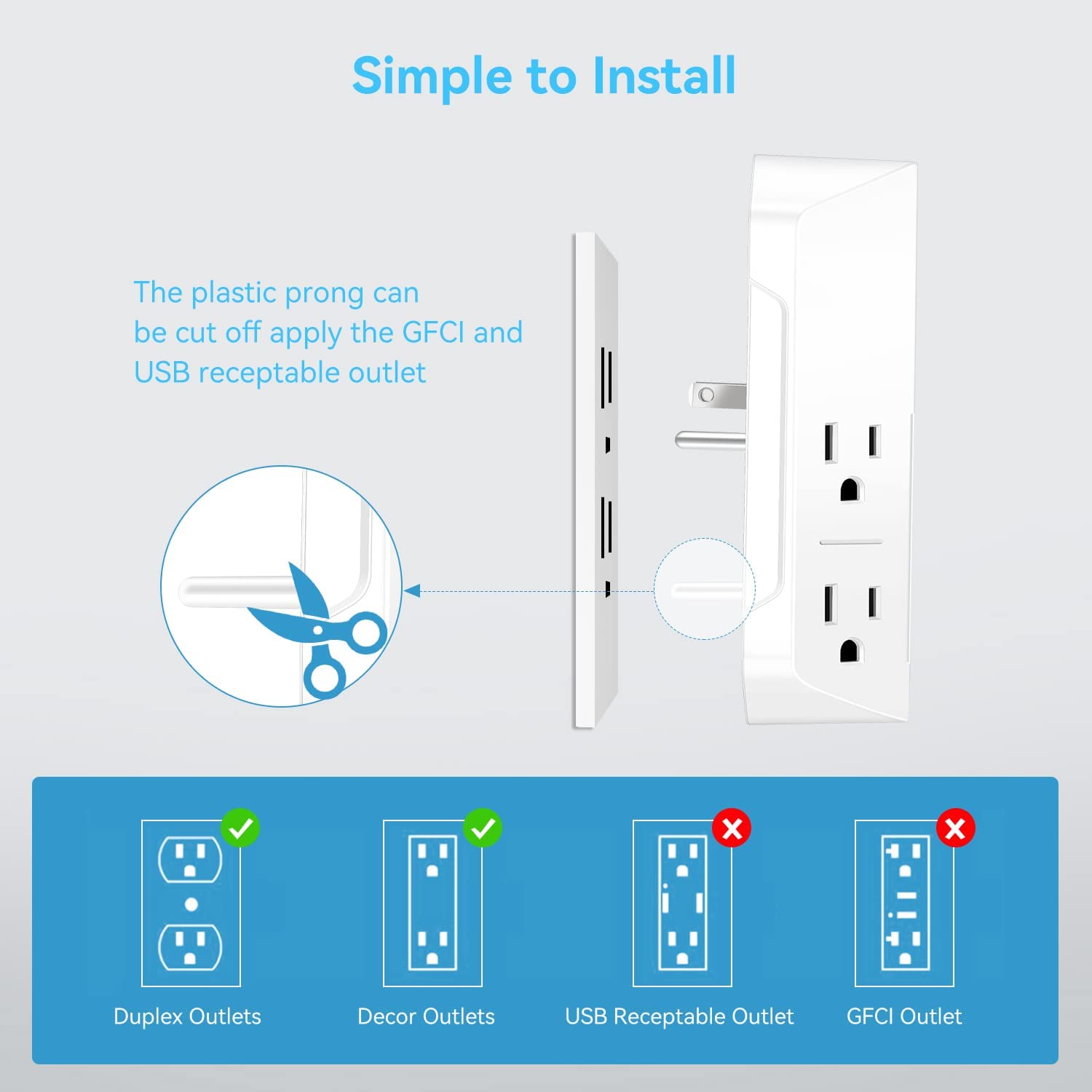 Surge Protector, Outlet Extender with 6 Outlets and 4 USB Ports (1 USB C PD20W), BESTEK 2100 Joules Power Strip 3 Sided Multi Plug Outlet for Wall Mount