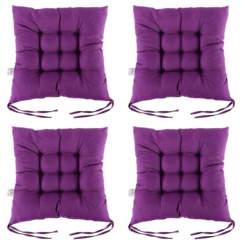 Scorpiuse Chair Pads with Ties 15"x15" Non-Slip Soft Seat Cushions Set of 4 Breathable Pearl Cotton Filling Seat Cushion for Dining Living Room Kitchen Office Chair Den (15" x 15", Purple)