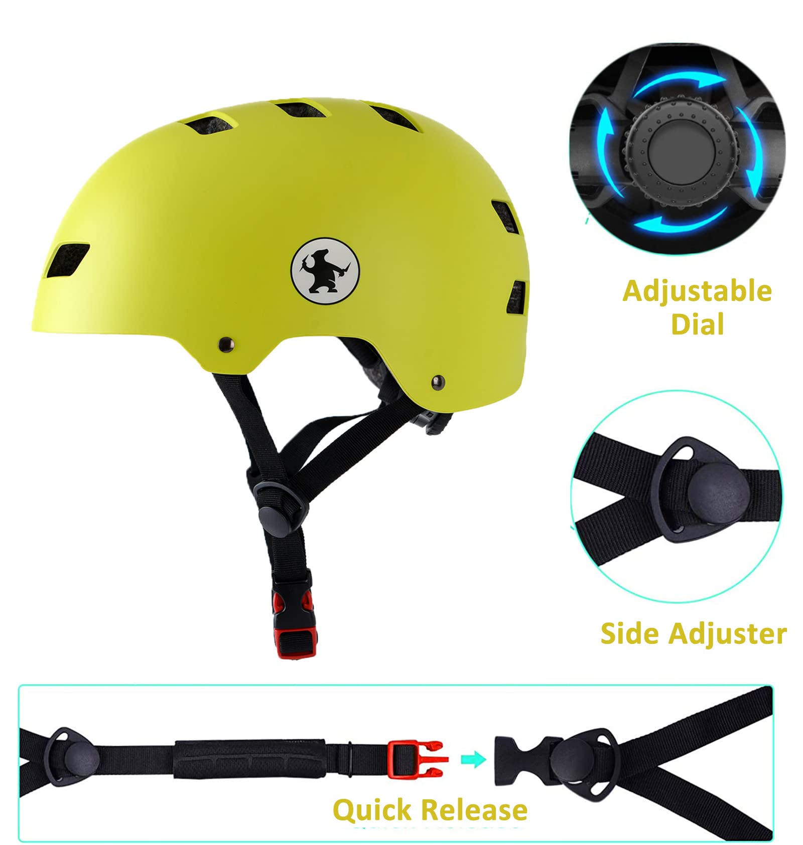 Rongbenyuan Skateboard Bike Helmet,Multi-Sport for Scooter Skating Rollerblading Cycling,Adjustable 3 Sizes for Adult,Youth & Kids