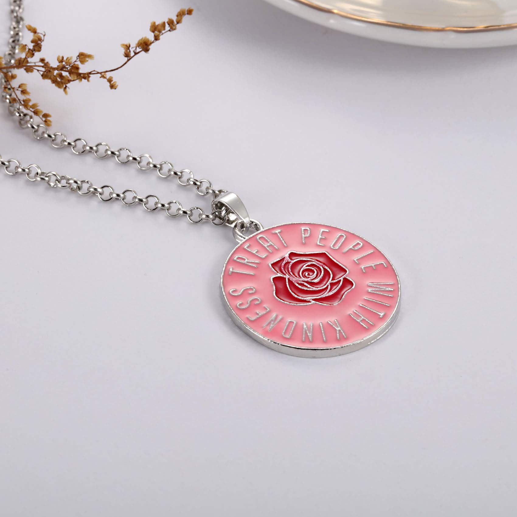 Ralukiia One Direction Gift Harry Merch Treat People with Kindness Enamel Necklace Jewelry