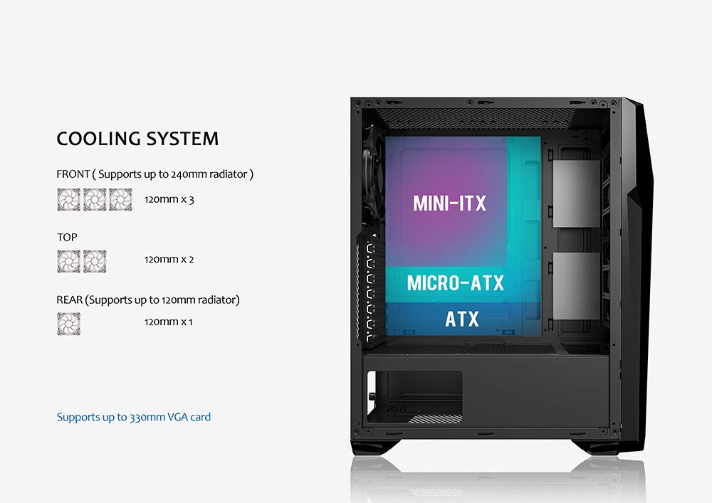 Raidmax i3 Series Mid Tower ATX Desktop Gaming Computer Case USB 3.0 Tempered Glass Window with 120mm ARGB LED Fans (i328)