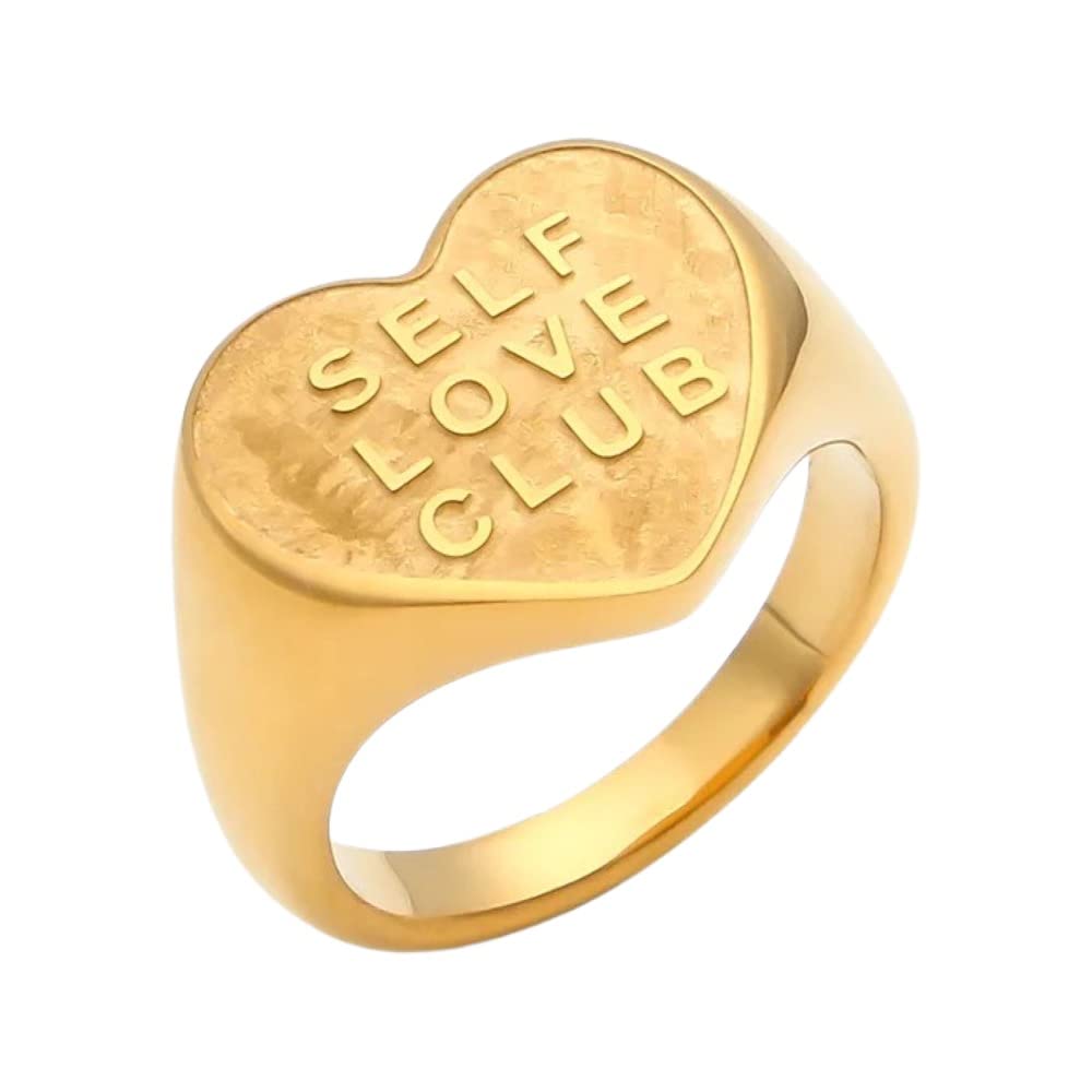 Self Love Club Chunky Heart Shaped Statement Ring Stainless Steel 18k Gold Plated (6)…