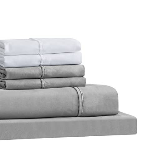 Plushii Twin Size Sheet Set, Luxury 4 Piece Twin Bedding Set Made of Ultra Soft High Thread Count Microfiber,Includes 1 Flat Sheet, 1 Fitted Sheet with Deep Pocket and 2 Pillowcases, Gray