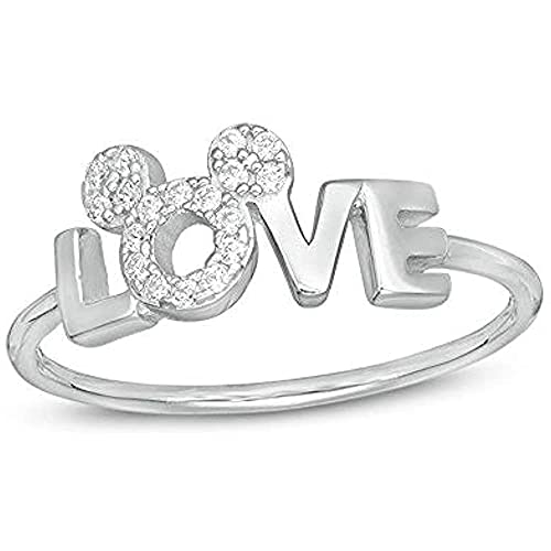 Round Cut Clear CZ Diamond Mickey Mouse "LOVE" Ring For Her Beautiful Gift In 925 Sterling Silver (10)