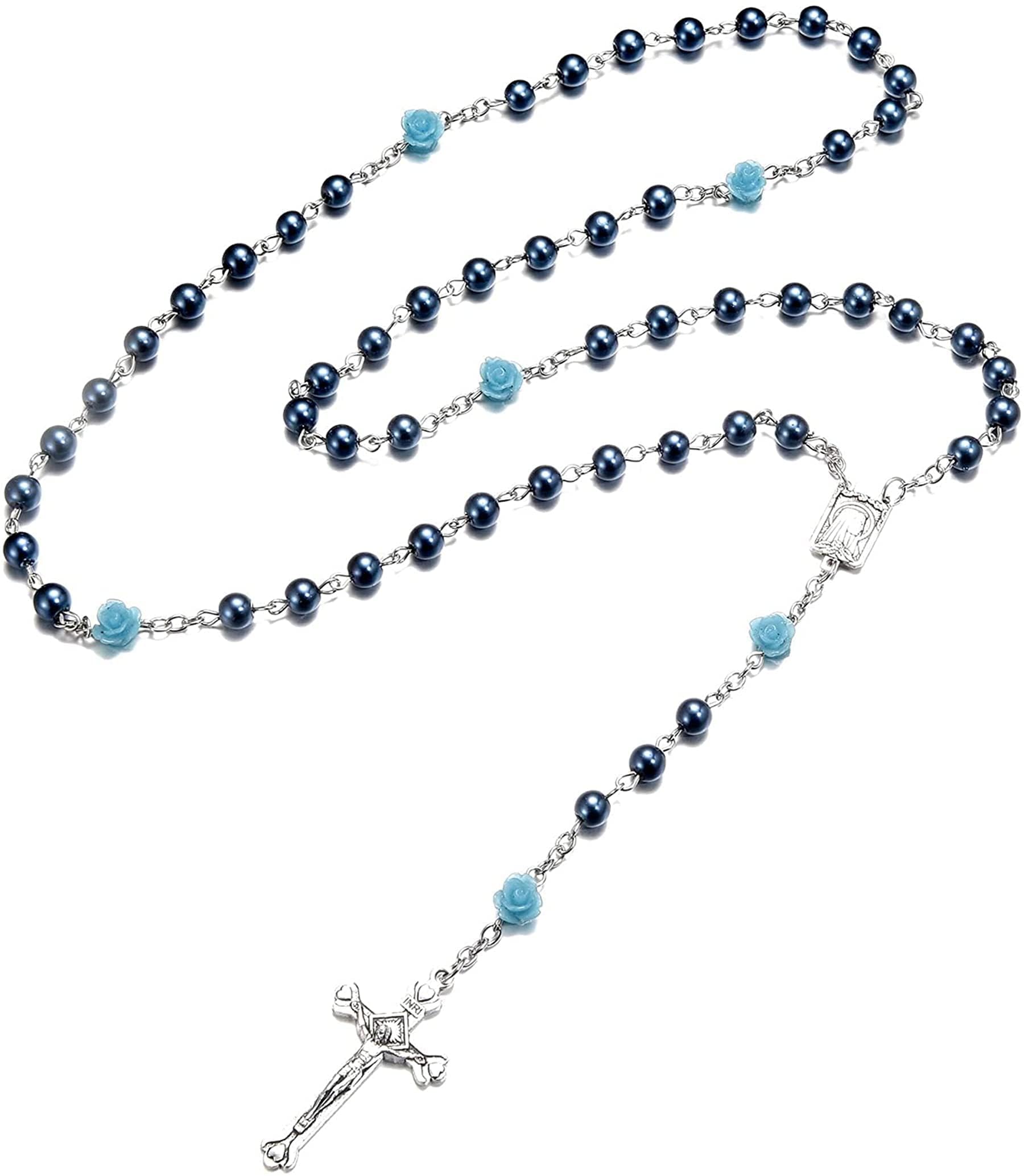 Rosary Pearl Beads Catholic Necklace, First Communion Gifts Catholic Rosary-Pink