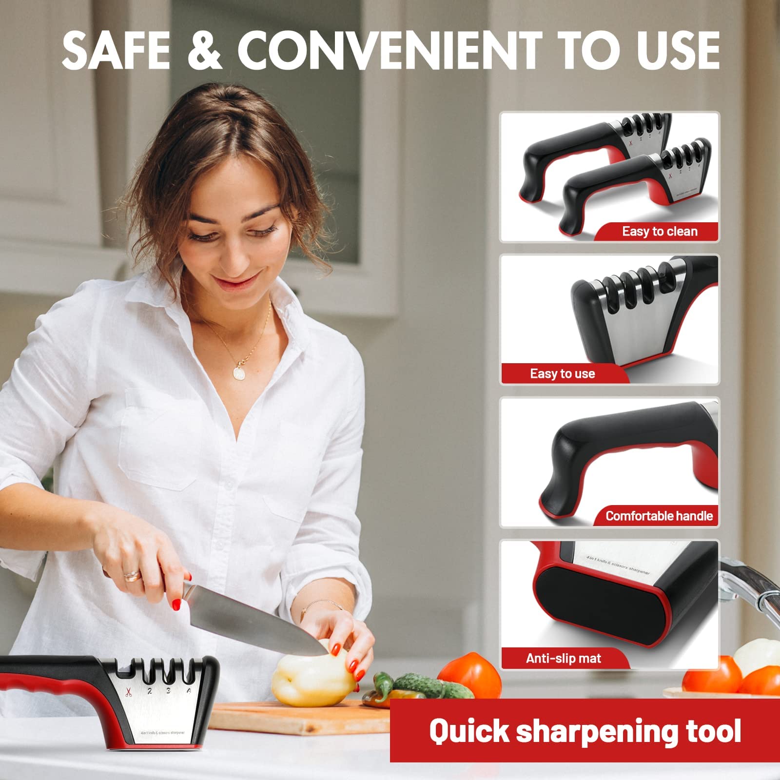 Simple Deluxe 4-in-1 Kitchen Knife Sharpener 4 Stage Knife Scissor Sharpener with a Pair of Cut-Resistant Glove to Repair, Restore, Sharp, Polish Blades, 2-Pack