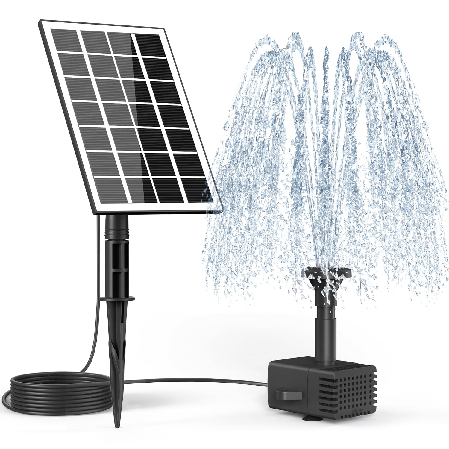 SZMP Solar Fountain Kit for Bird Bath, 9.84 Power Cord Glass Panel Solar Bird Bath Fountains No Battery 9 Nozzles, Solar Water Fountain for Outdoor Patio Garden Décor