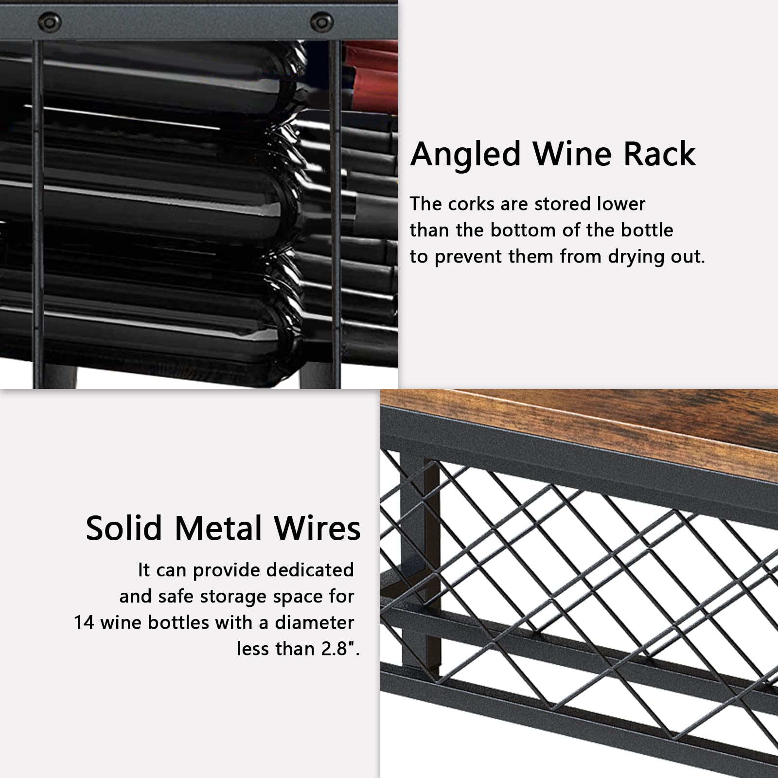 Recaceik Wine Rack Freestanding Floor, Kitchen Organizers and Storage with Wine Bottle Holder Glass Holder, Multi-Function Bakers Rack Home Coffee Wine Bar Cabinet, Rustic Brown