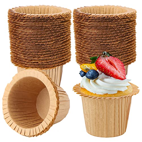 Suice Paper Cupcake Liners 50pcs, Disposable Muffin Baking Cups Natural Color Parchment Cupcake Liners Holiday Cupcake Wrappers Mini Cupcake Cups for Wedding Party Serving, Birthday Desserts,Gathering