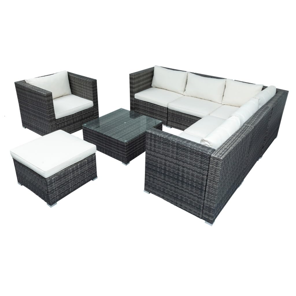 MJWDP Patio Furniture Sets, 8-Piece Patio Wicker Corner Sofa, Ottoman and Coffee Table for Outdoor Backyard Gardens