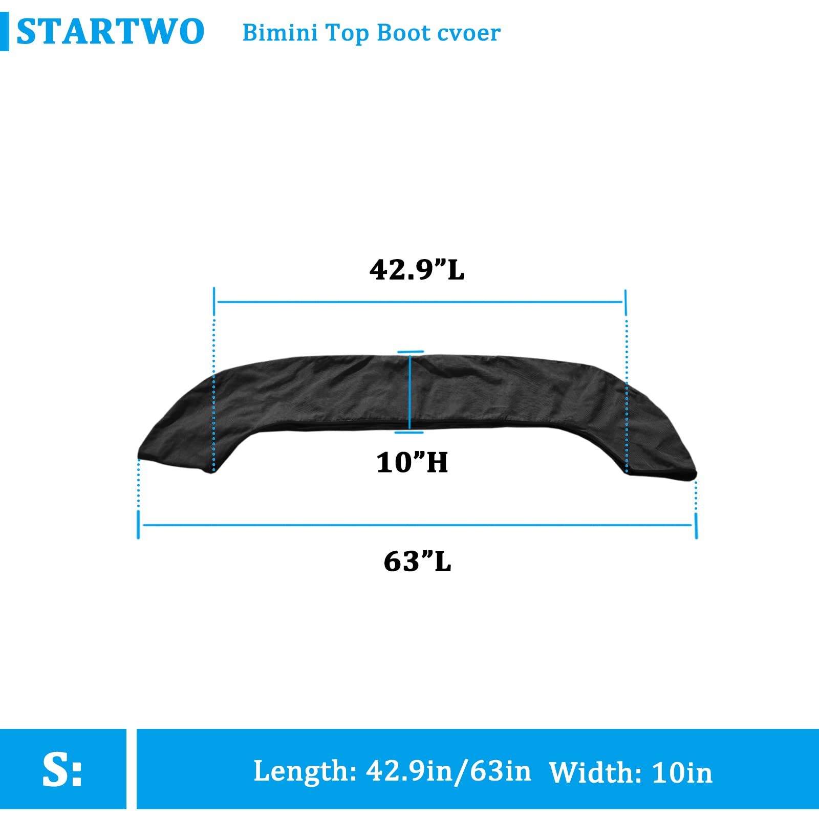 STARTWO Bimini Top Boot Cover, Suitable for 3-4 Bow Bimini Tops, Storage Boat Replacement Cover Waterproof and UV Resistant(S:43-62in)