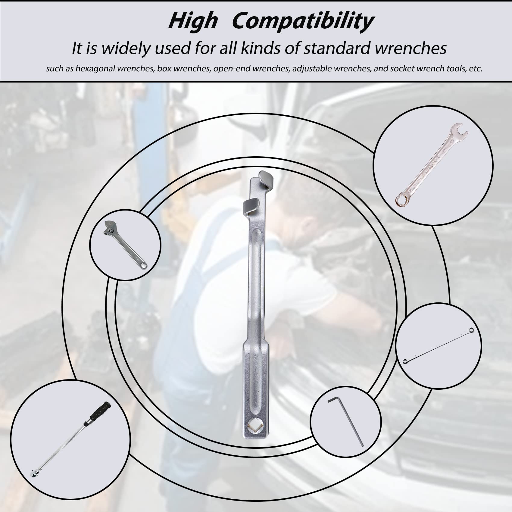 Werhoo Wrench Extender Tool Bar for Mechanics, Garage Tradesman, Handyman to amplify torque, 15 Inch Long Wrench Extension with 1/2 Inch Hole, Fit for Open End Wrench Extender, 1/2 Torque Wrench