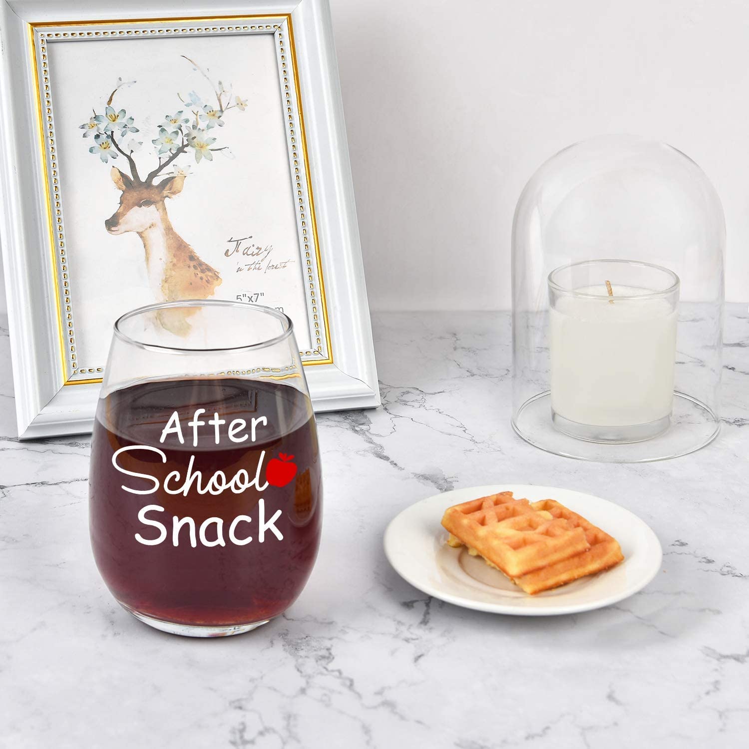 Teacher Gift - After School Snack Stemless Wine Glass 15Oz, Teacher Wine Glass for Preschool, Elementary, High School Teacher, Professor, Gift Idea for Teacher Appreciation Day, Retirement, Christmas