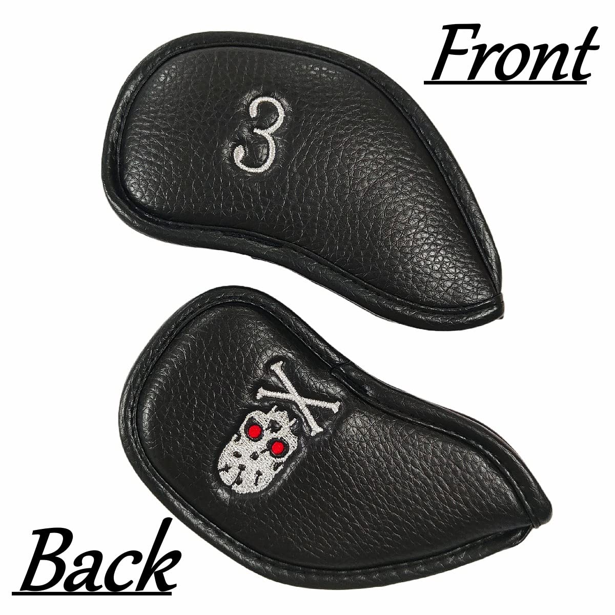 PU Leather Golf Iron Covers Headcovers - Golf Headcovers for Golf Clubs - 10pcs/ Set Golf Club Protective Case fits for Men Taylormade, Mizuno MP JPX, PXG 0311 (Black with Skull)