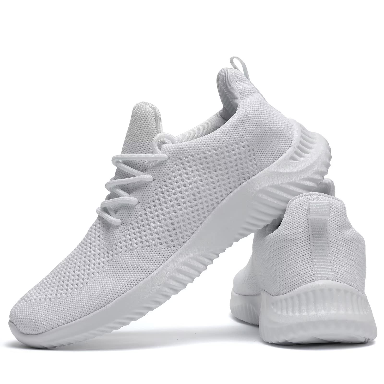 Mens Slip-on Tennis Shoes Walking Running Sneakers Lightweight Breathable Casual Soft Sole Mesh Work Gym Trainers White